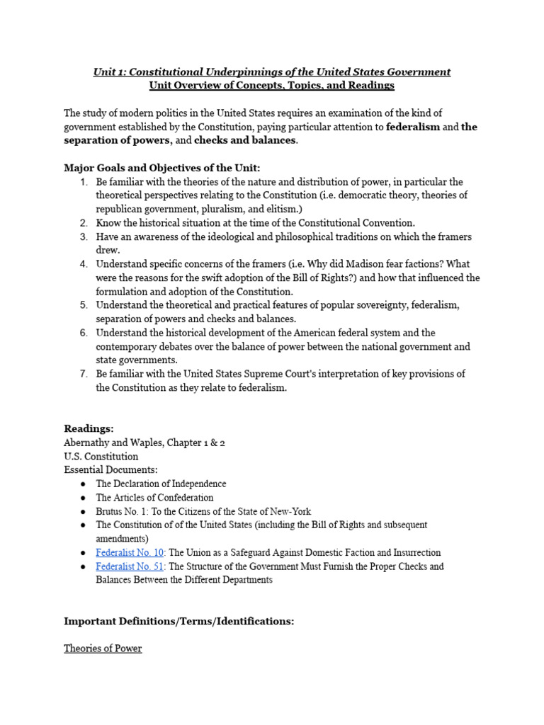 Unit 1 Overview | PDF | Federalism | United States Bill Of Rights