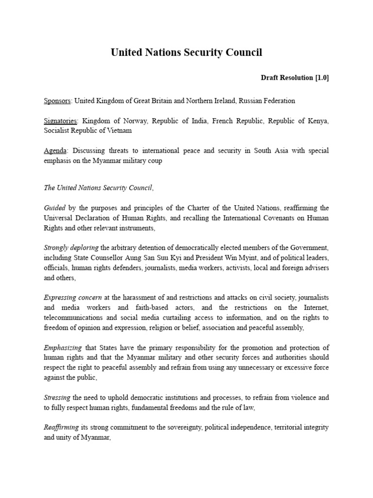 UN Security Council Resolution on Myanmar | PDF | International ...