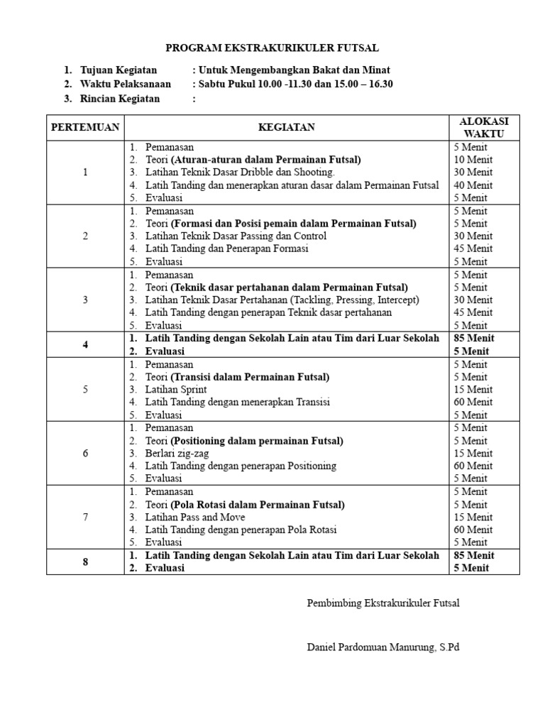 Program Ekstrakurikuler Futsal | PDF