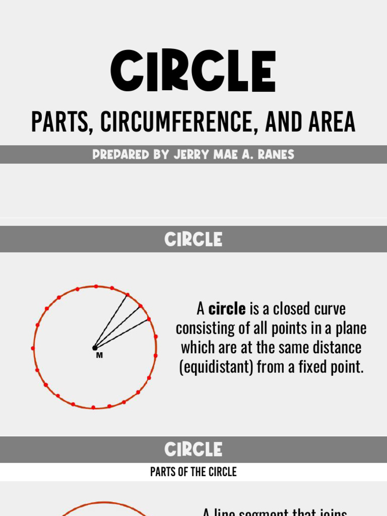 Circle (Parts, Circumference, and Area) | PDF | Circle | Area