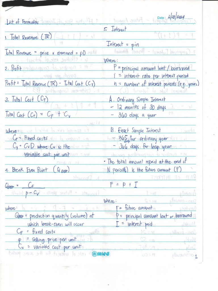 Formulas in Economics (Notes) | PDF