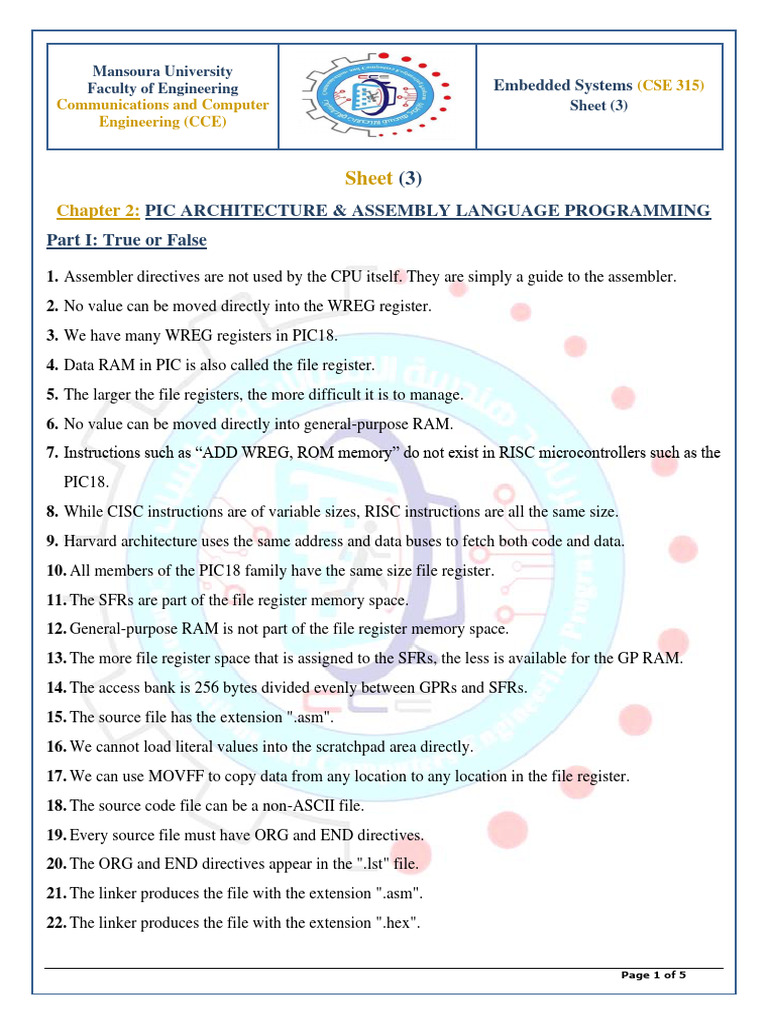 Sheet 3 Embedded System (CSE 315) | PDF | Digital Electronics | Computer Engineering