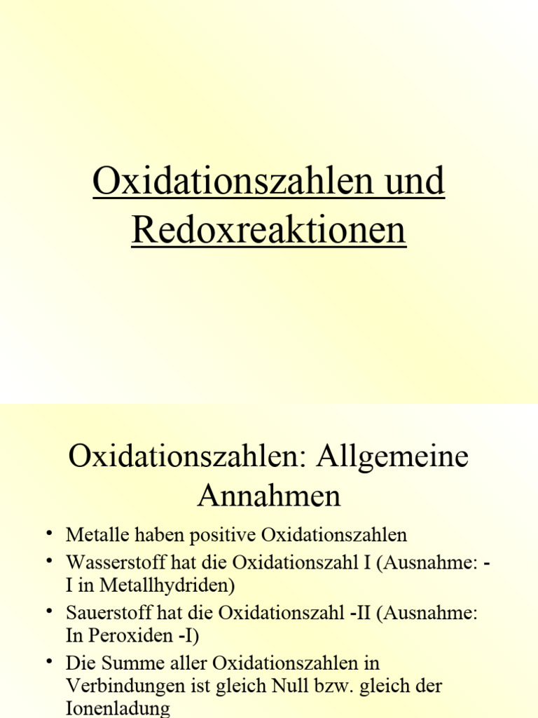 Oxidationszahlen Redoxreaktion | PDF