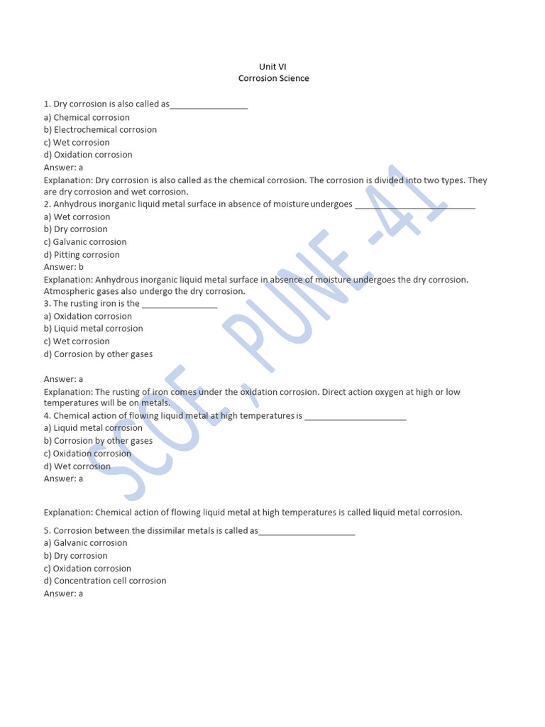 CHE(UNIT-6)(MCQs) | PDF | Corrosion | Rust CHE(UNIT-6)(MCQs) | PDF | Corrosion | Rust