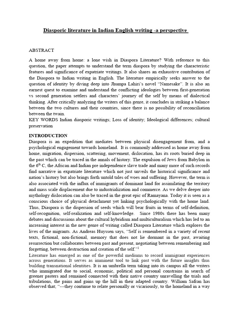 Diasporic Literature in Indian English Writing | PDF