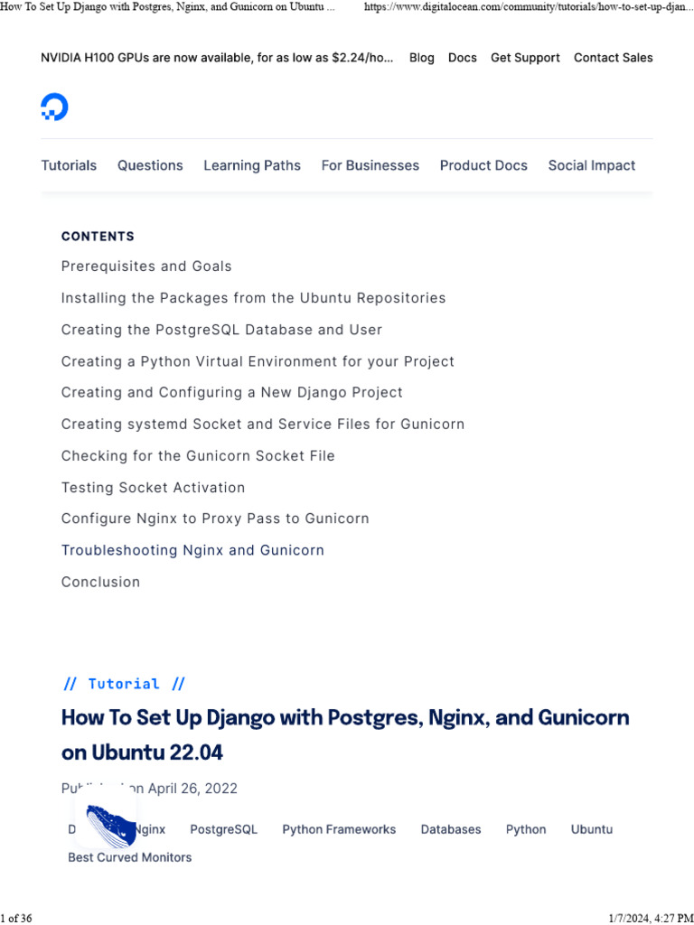 How To Set Up Django With Postgres Nginx And Gunicorn On Ubuntu 2204 Digitalocean Pdf