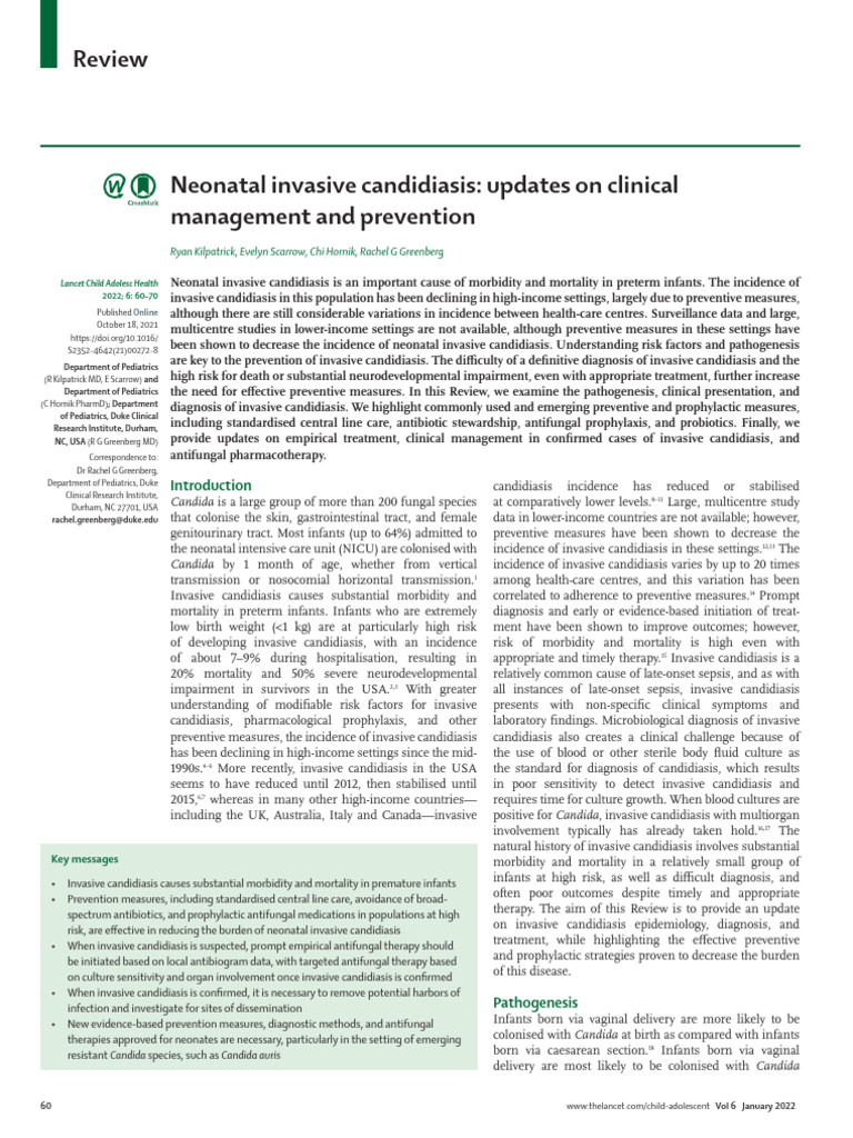 Candidiasis Neonatal Invasiva | PDF | Candidiasis | Preventive Healthcare