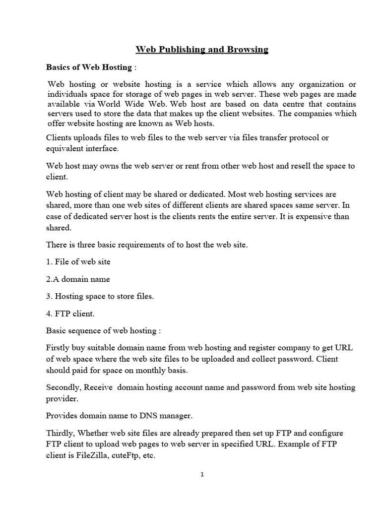 Basics of Web Hosting | PDF | World Wide Web | Internet & Web