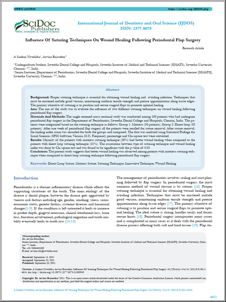 Influence of Suturing Techniques On Woun | PDF | Periodontology ...