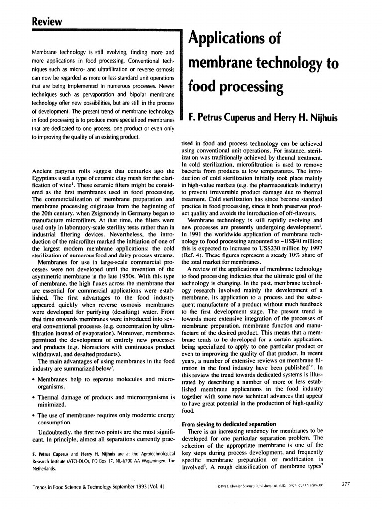 Membrane Technology in Food Processing | PDF | Membrane | Membrane ...