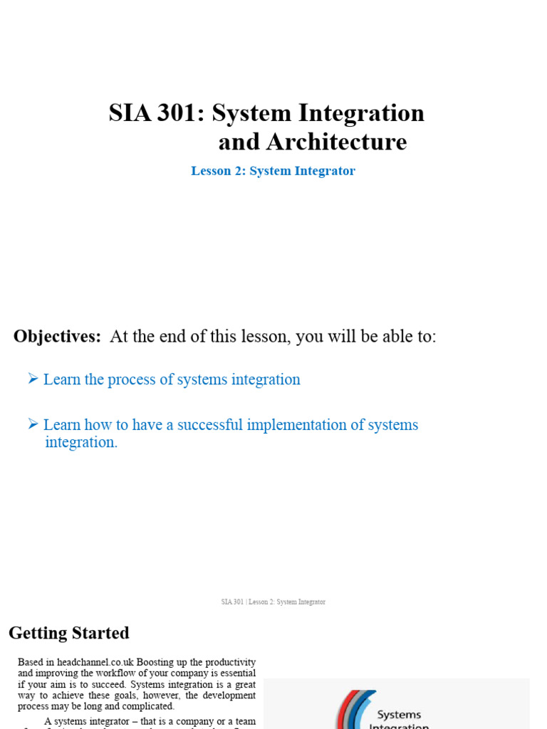 SIA Lecture 2 System Integrator | PDF | System | Business Analysis