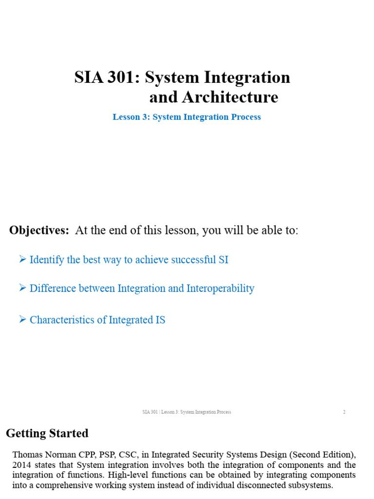 SIA Lecture 3 System Integration Process | PDF | Interoperability | System