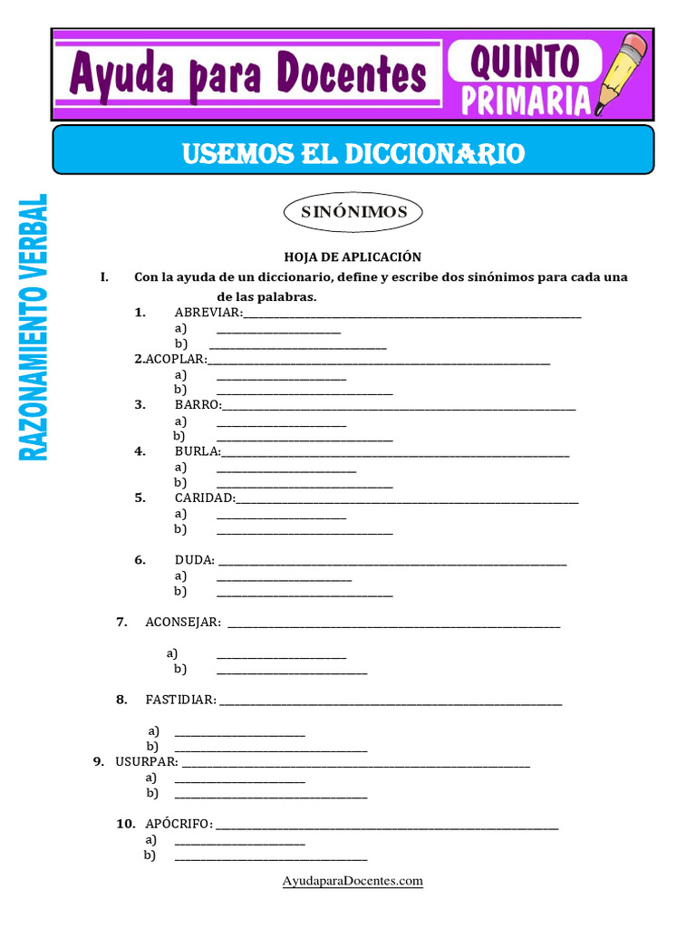 Usando-el-Diccionario-para-Quinto-de-Primaria | PDF