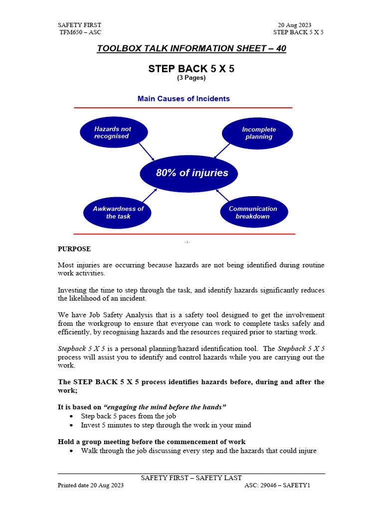 TB 40 Step Back 5 X 5 | PDF | Occupational Safety And Health | Working ...