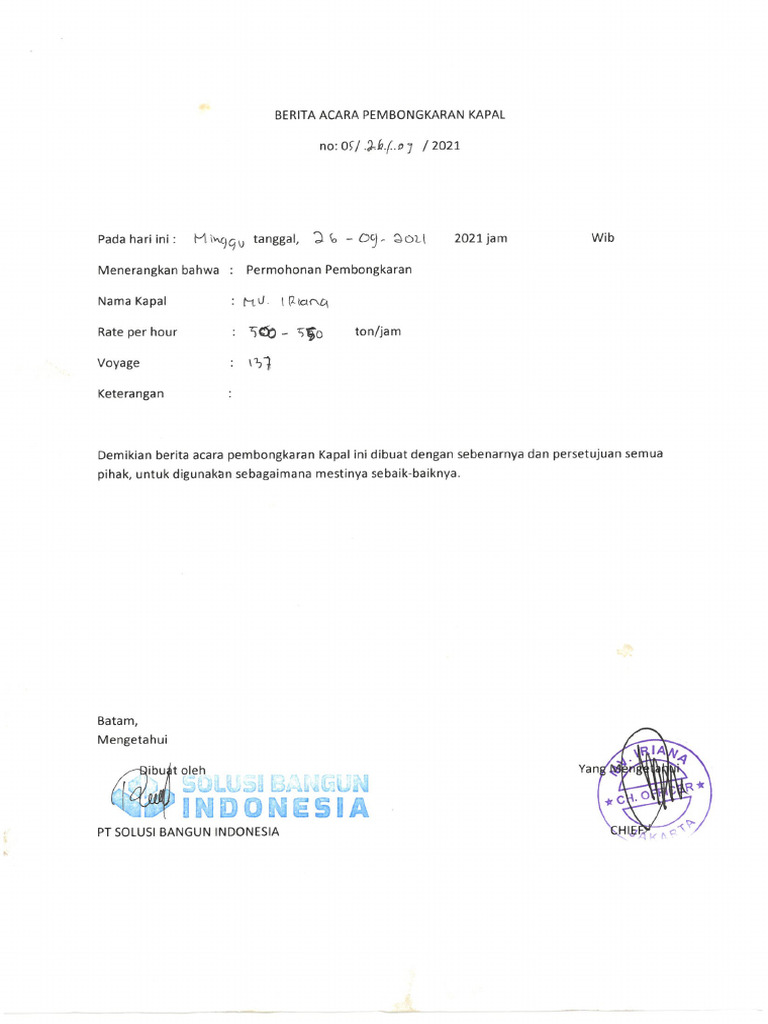 Draft Survey MV Iriana 137 | PDF