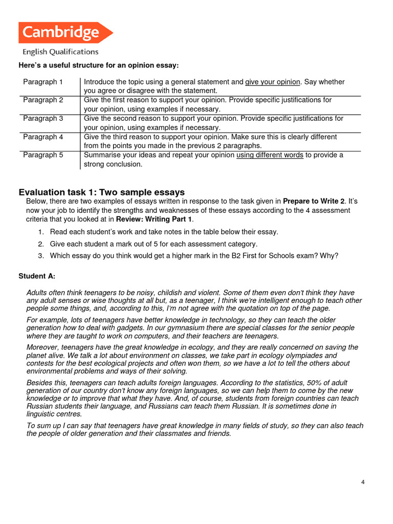 Opinion Essay Structure for B2 Writing | PDF | Essays | Reason