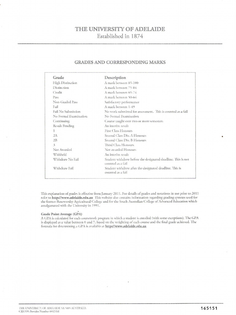 Grades and Corresponding Marks | PDF