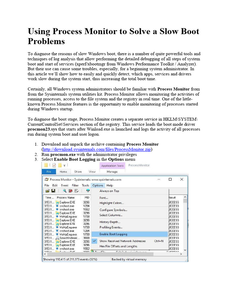 Using Process Monitor To Solve A Slow Boot Problems | PDF | Windows Registry | Booting