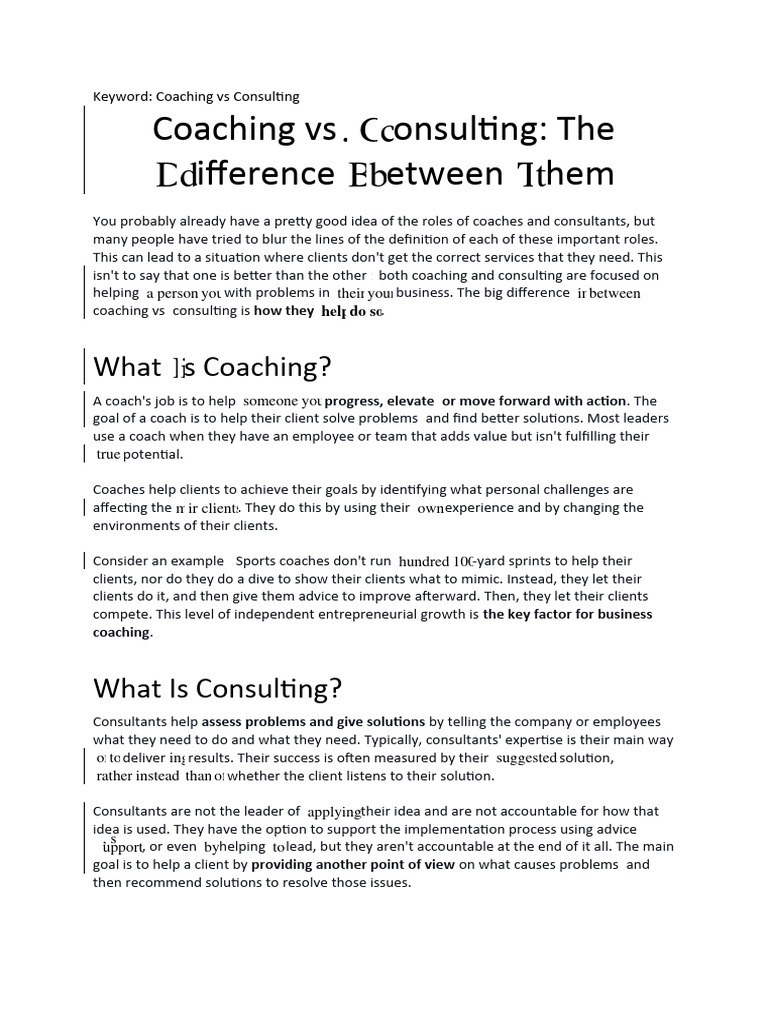 Coaching vs Consulting: Key Differences | PDF | Consultant | Business