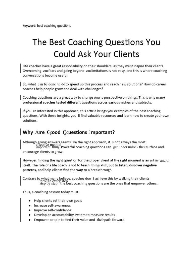 Best Coaching Questions Guide | PDF | Goal | Motivational