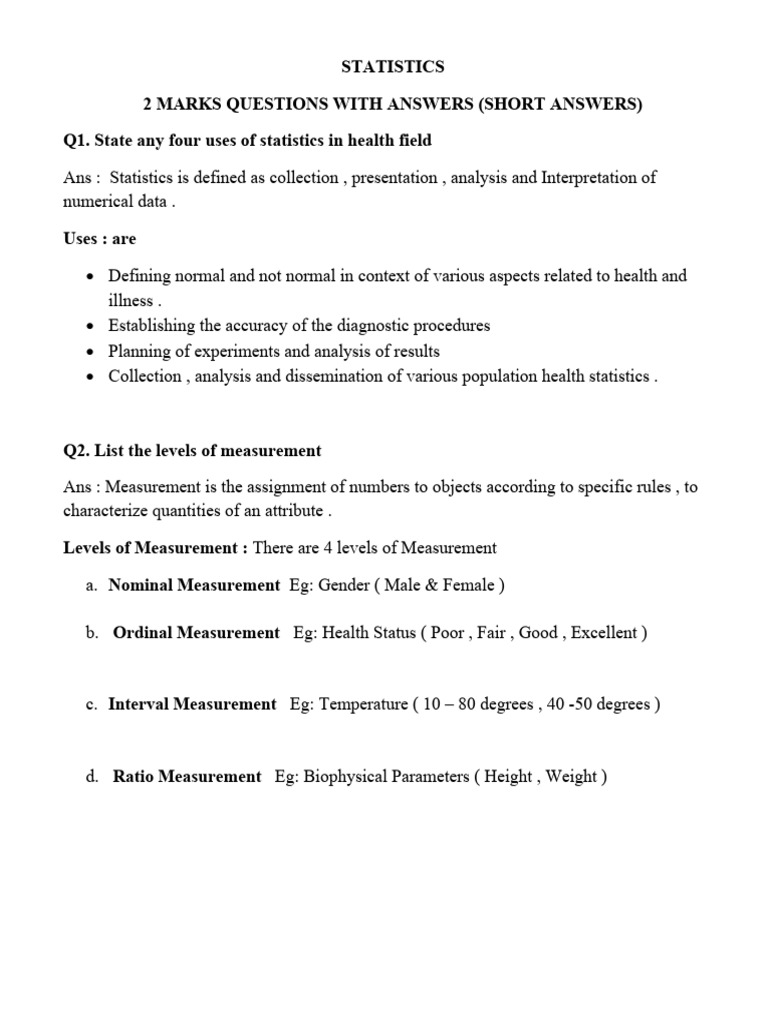 2 Marks Stat | PDF | Mean | Statistics