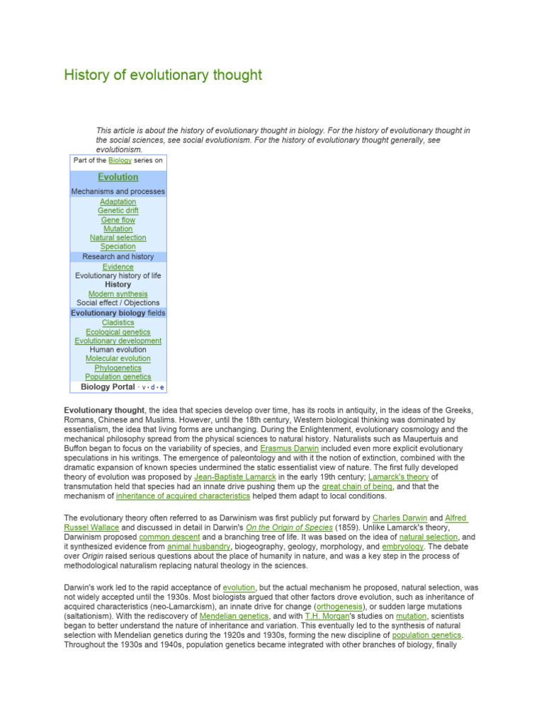 History of Evolutionary Thought | PDF | Evolution | Science