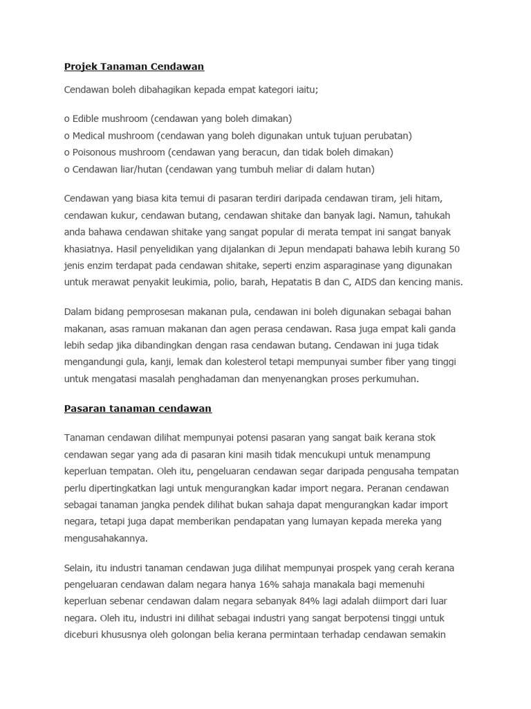 Projek Tanaman Cendawan | PDF