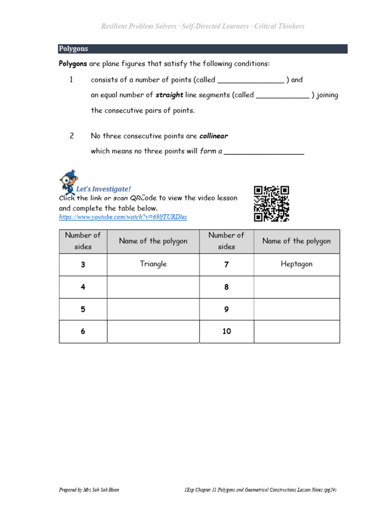 1exp Chapter 11 Polygons And Geometrical Constructions Lesson Notes