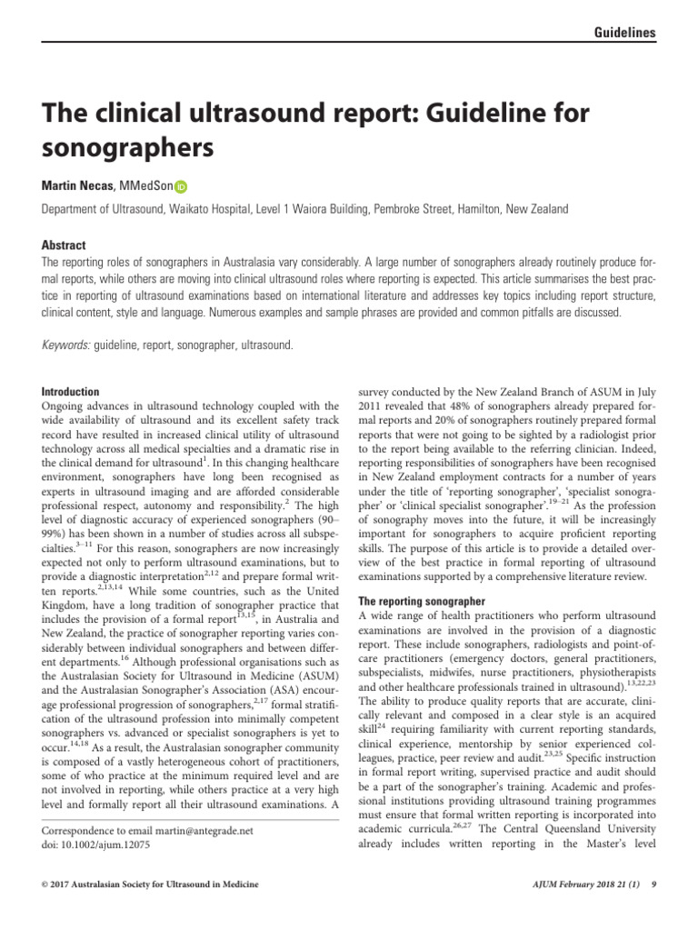 Ultrasound Reporting Guidelines for Sonographers | PDF | Medical ...