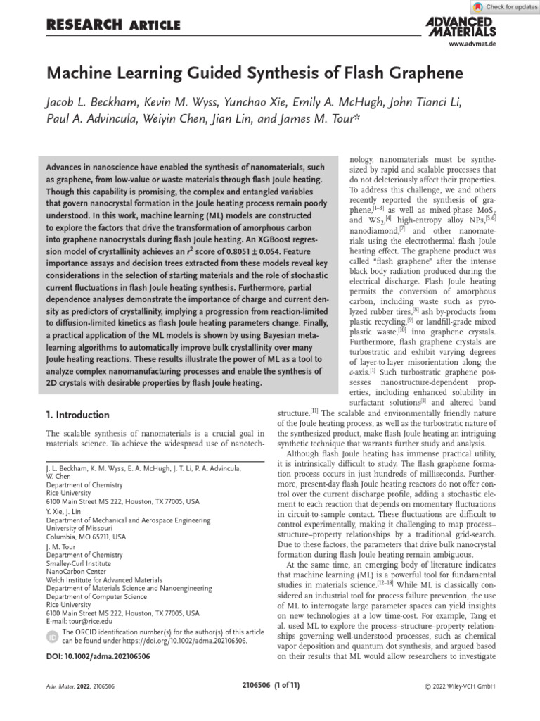 Machine Learning Guided Synthesis of Flash Graphene | PDF | Graphene ...