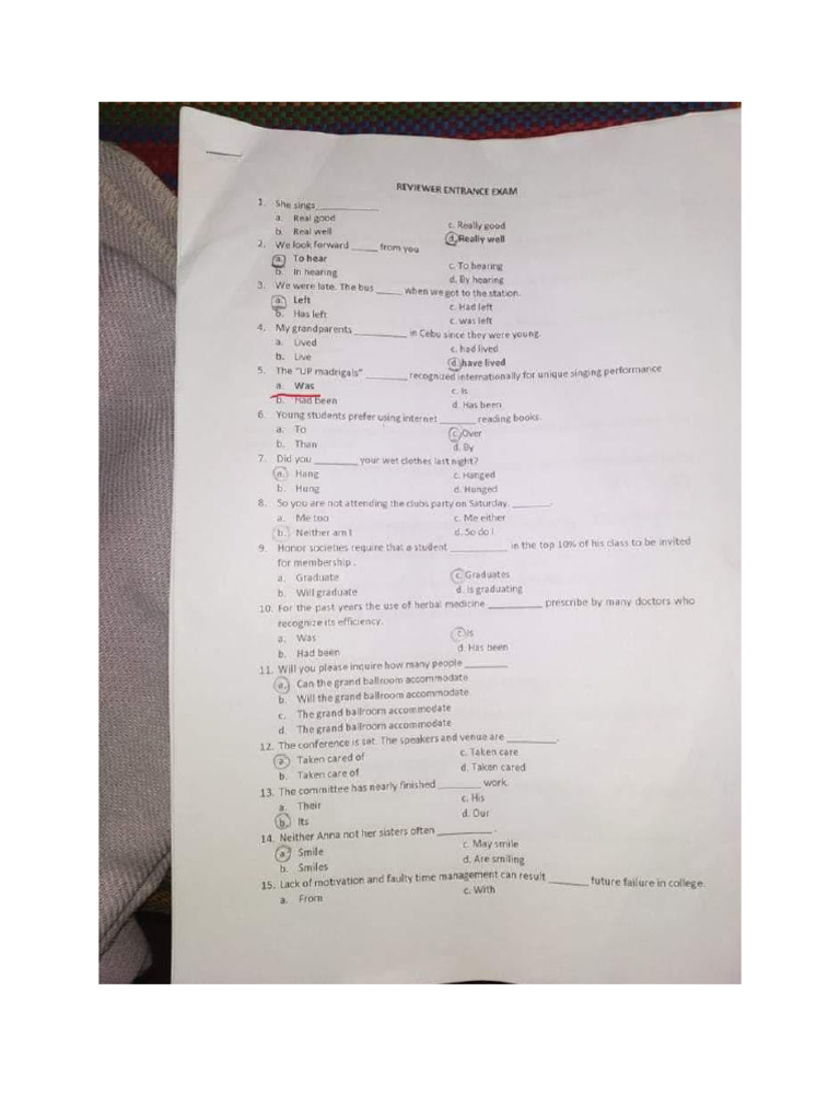 English Entrance Exam Reviewer | PDF