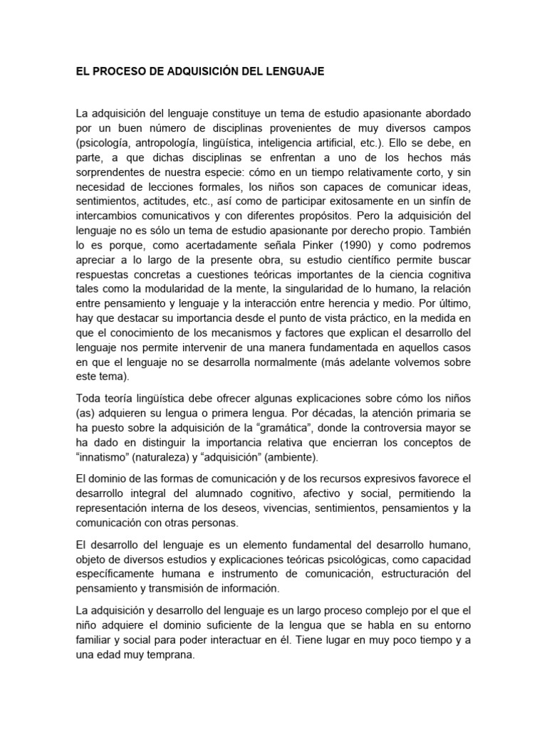 Modulo II- Teorias de Lenguaje | PDF | Aquisición de idioma | Lingüística