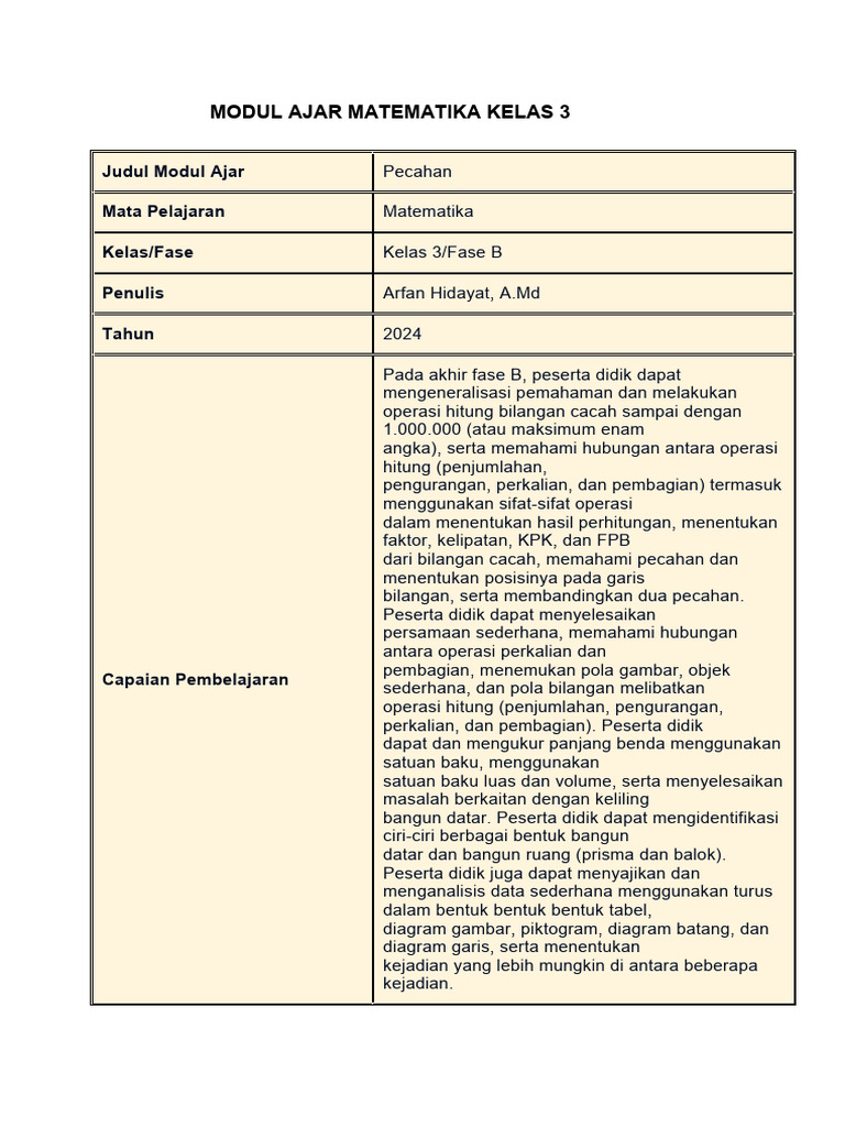 MODUL AJAR MATEMATIKA KELAS 3 Rev | PDF