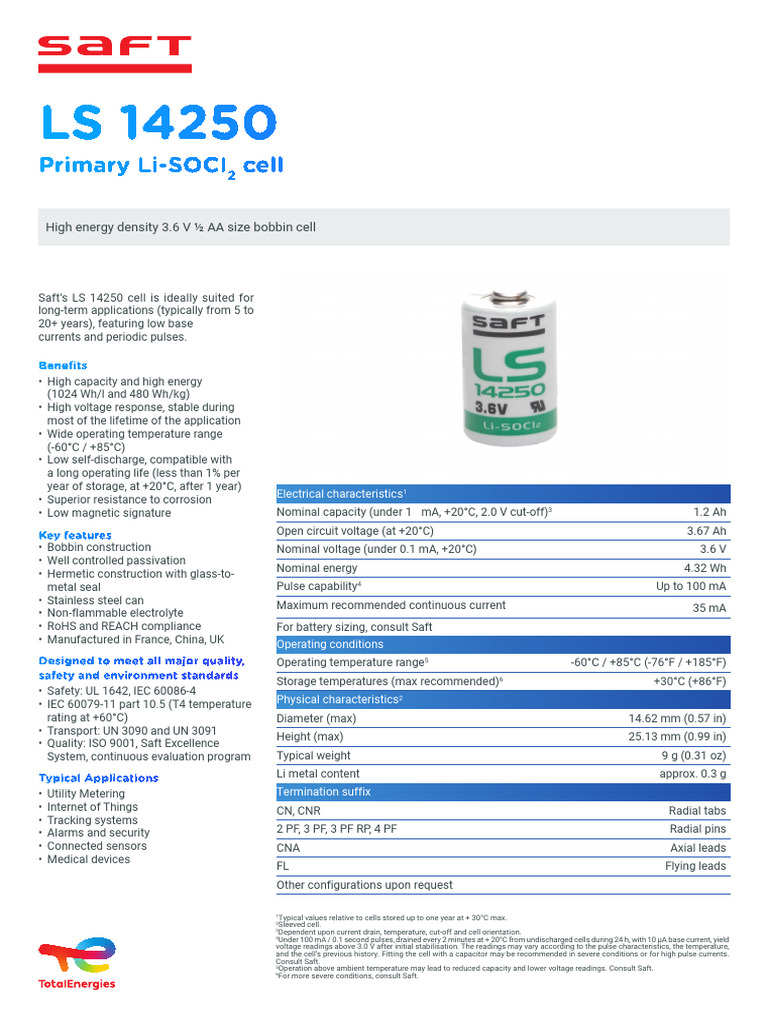 LS14250 Datasheet 09 2023 | PDF | Electricity | Electrical Components