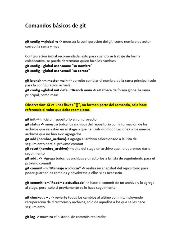 Comandos Básicos de Git | PDF | Ingeniería de software | Desarrollo de ...