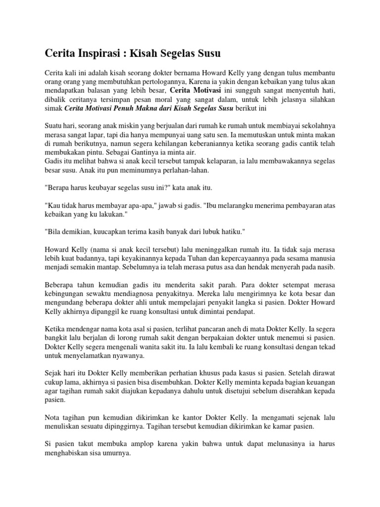 Cerita Inspirasi, Kisah Segelas Susu | PDF