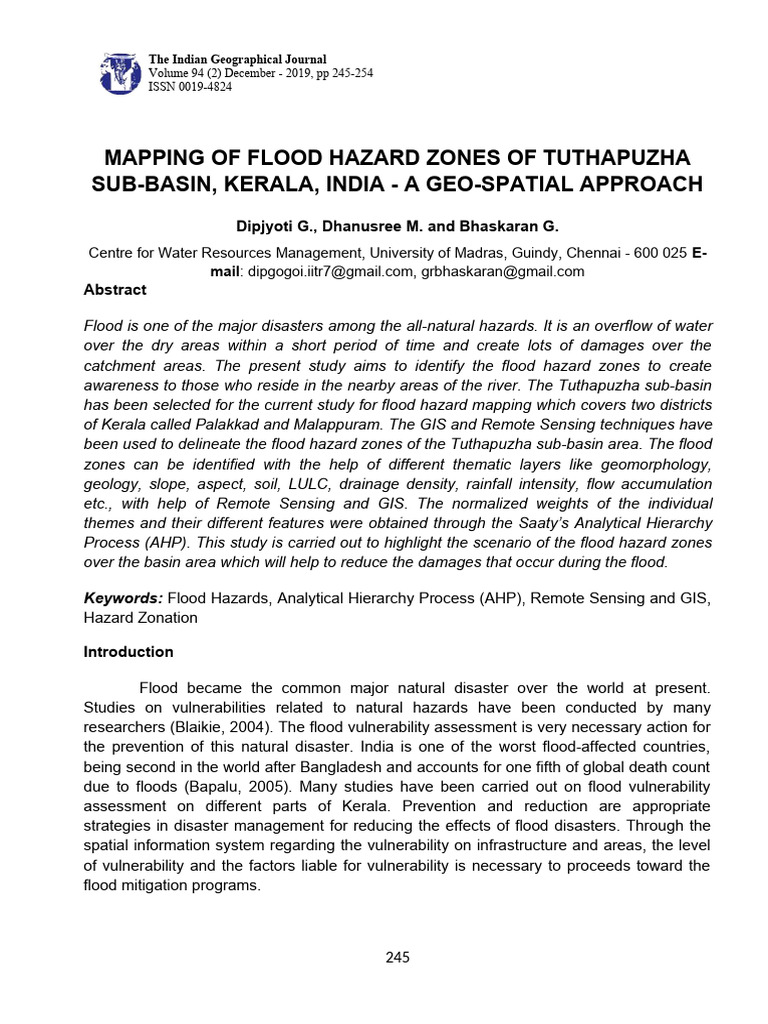 Mapping of Flood Hazard Zones of Tuthapuzha Sub-Basin | PDF | Flood ...