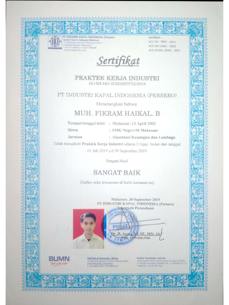 Sertifikat PT Iki | PDF