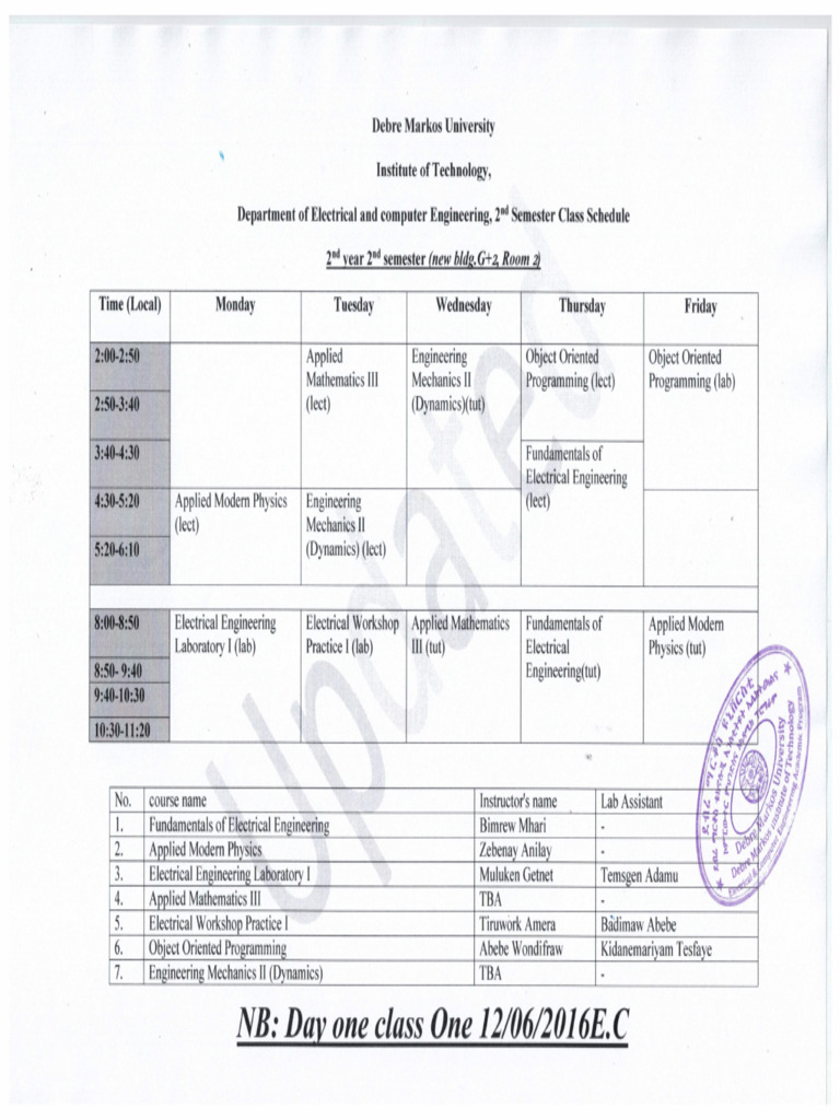 Updated Class Schedule | PDF