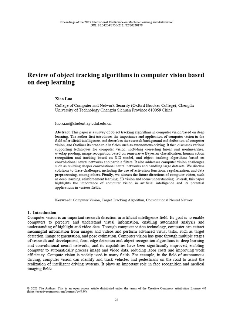 Review of Object Tracking Algorithms in Computer V | PDF | Computer Vision | Deep Learning