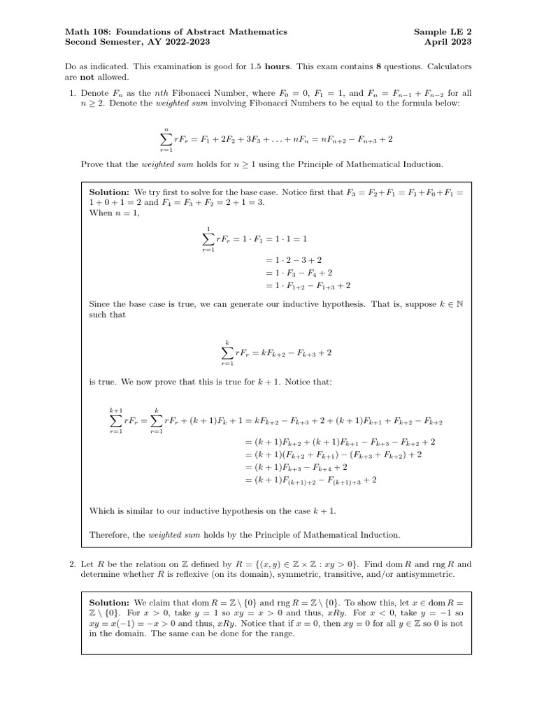 Math 108 LE2 Samplex Solutions | PDF | Mathematics | Functions And Mappings