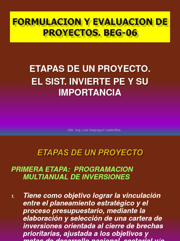 BEG-06 Formulac y Eval D Proyectos 2024-1 - Bloque 2 Etapas de Un Proyecto VF | PDF | Excedente ...