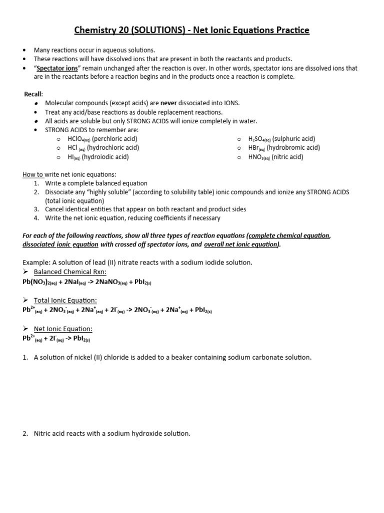 5 - Net Ionic Equations WS 2 | PDF | Acid | Chemical Reactions