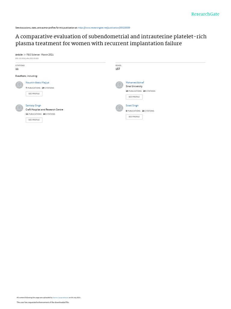 A Comparative Evaluation of Subendometrial and Int | PDF | Platelet ...