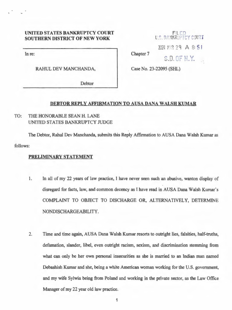 Debtor Reply Affirmation To AUSA Dana Walsh Kumar Filed | PDF ...