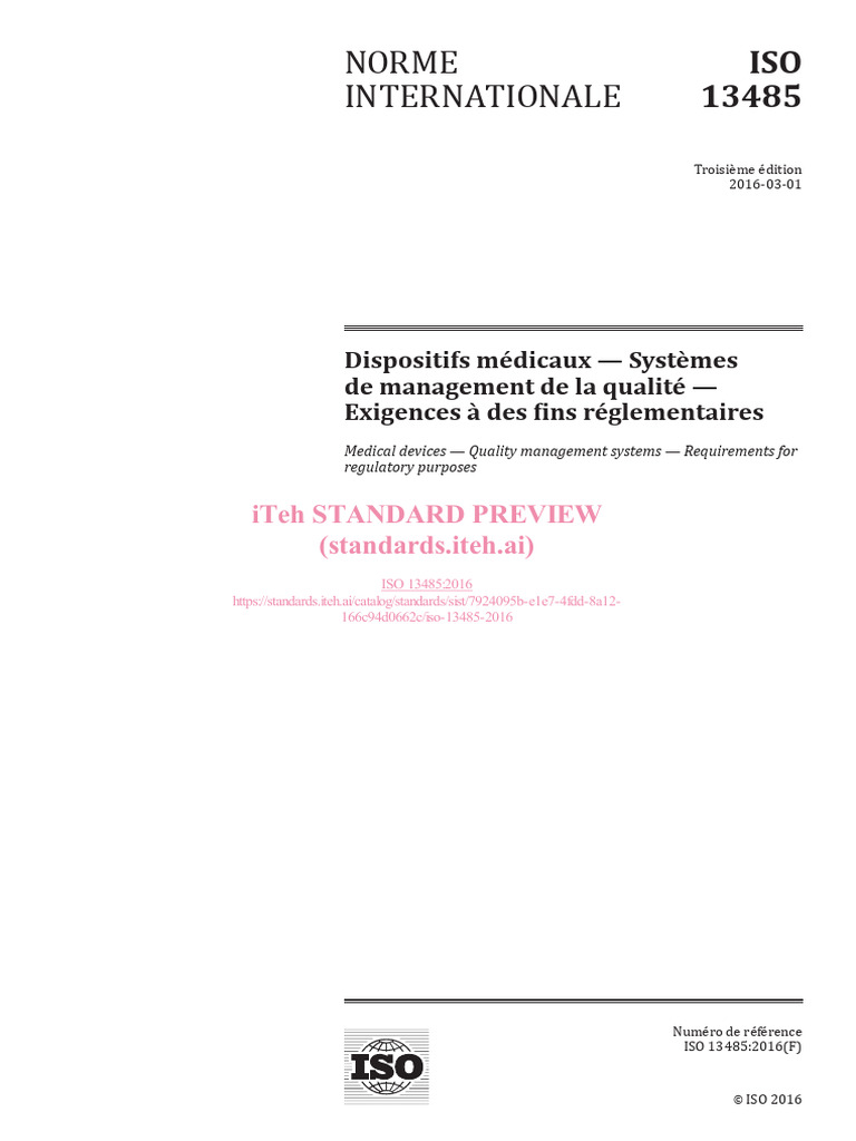 Iso 13485 2016 | PDF | Management de la qualité | Système de management ...