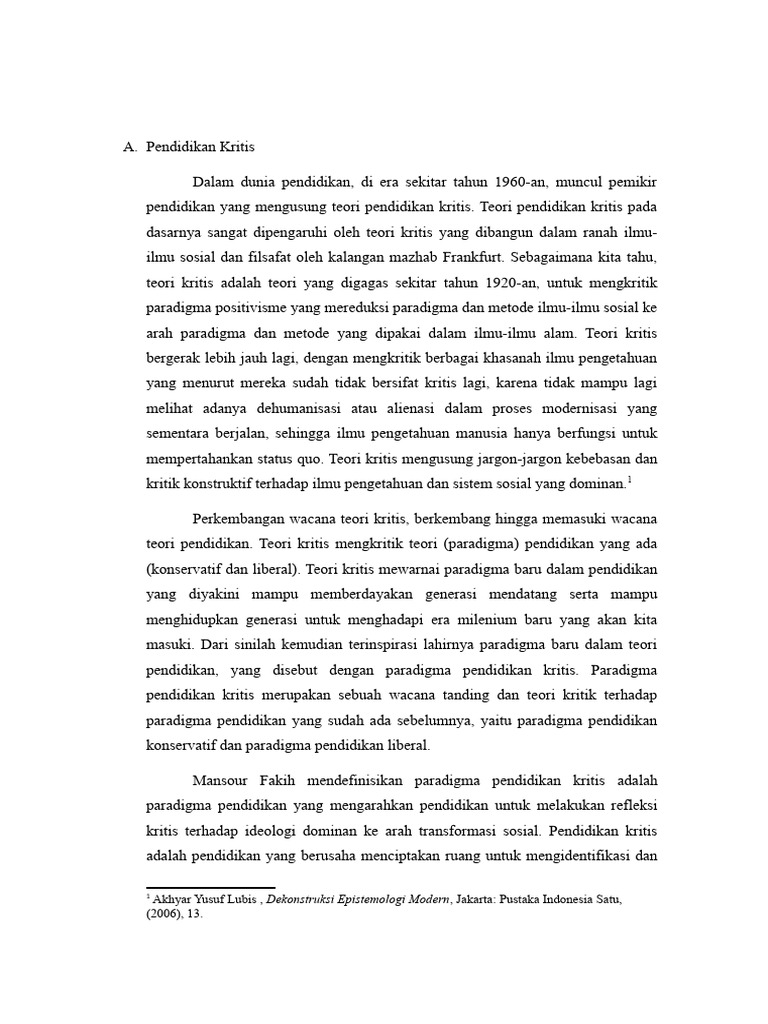 Pendidikan Kritis: Teori dan Praktik | PDF