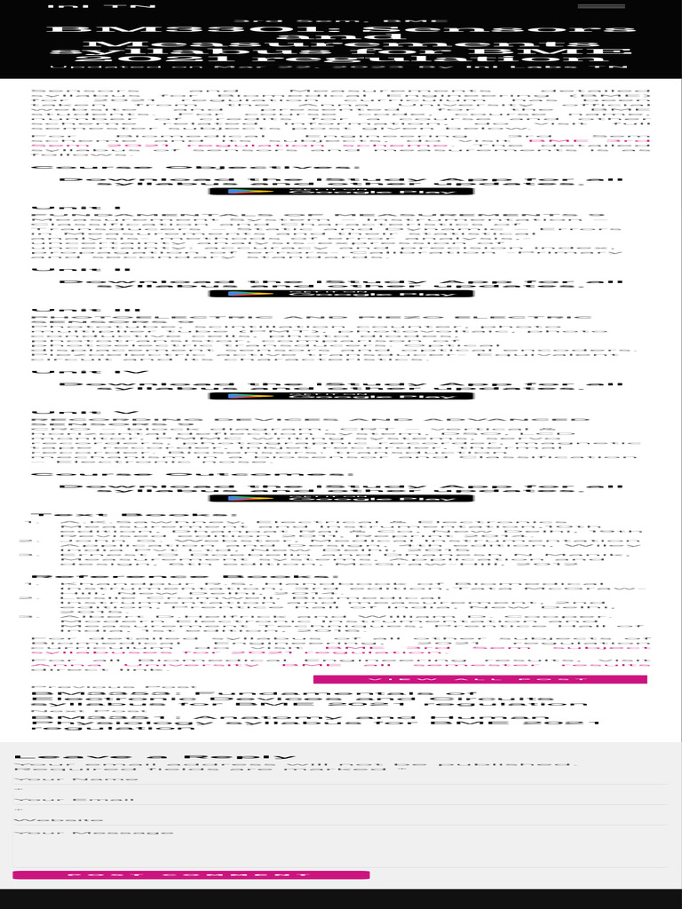 BM3301 Sensors and Measurements Syllabus For BME 2021 Regulation - All About Anna University ...