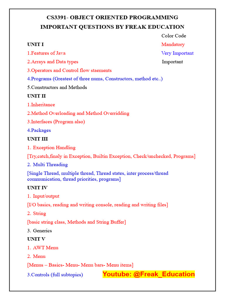 CS3391 OOPS Important Questions | PDF CS3391 OOPS Important Questions | PDF