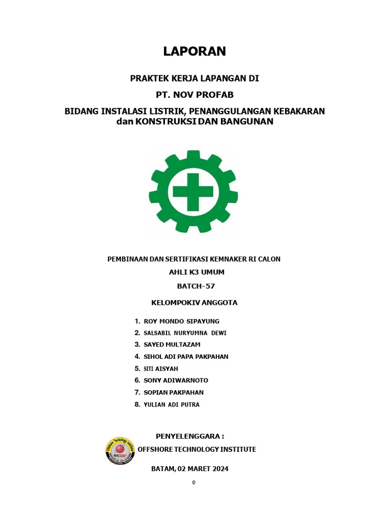 Praktek Kerja Lapangan K3 di Nov Profab | PDF | Teknologi & Rekayasa